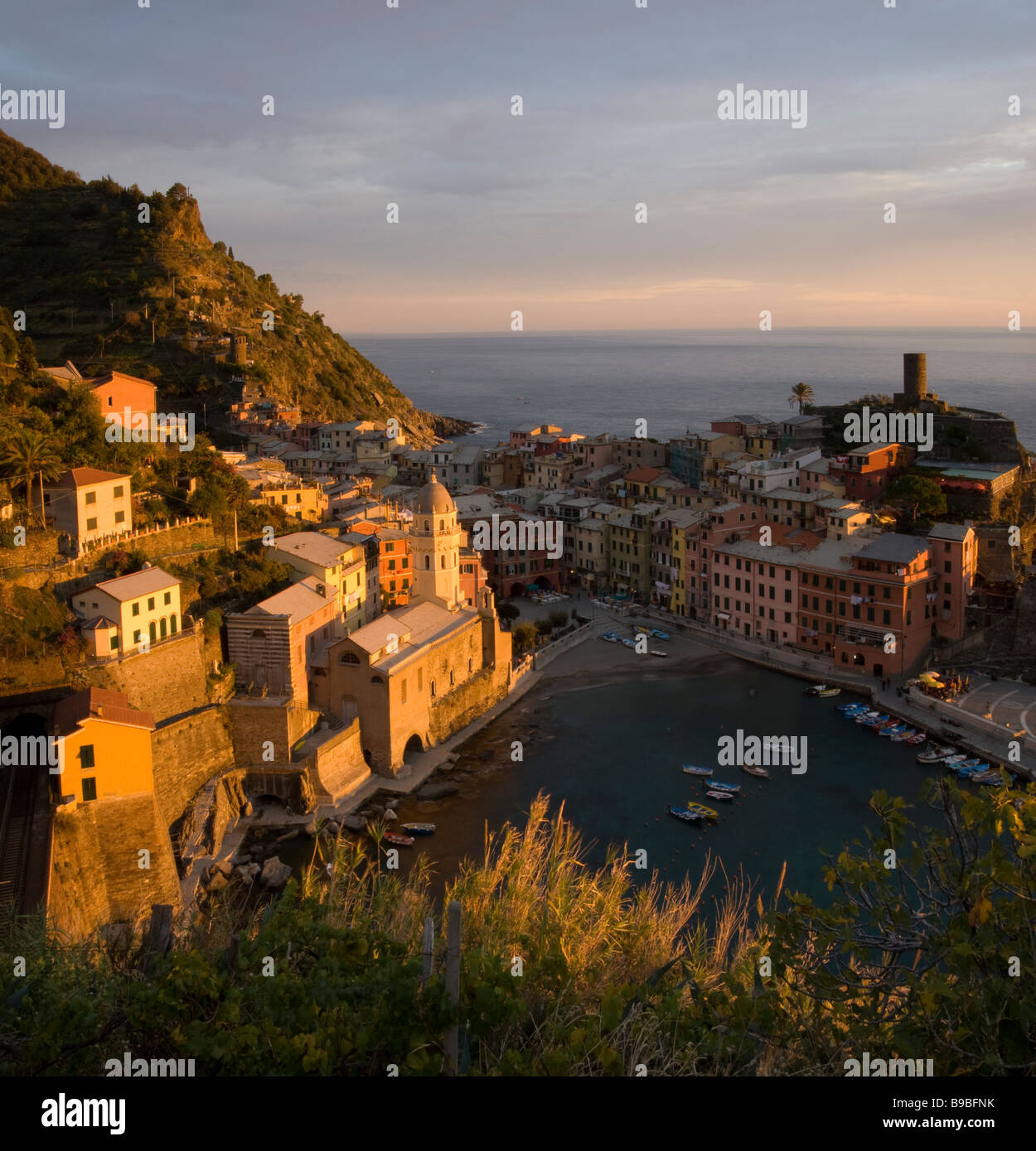 Village of Vernazza and its protected harbor on the Cinque Terre in ...