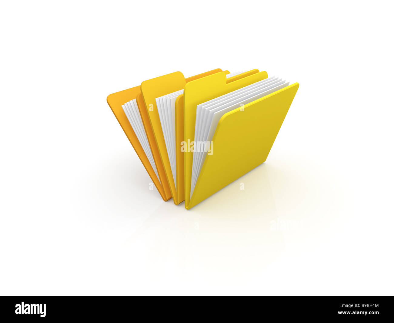 Three colored file folders with pages files inside Isolated on white ...