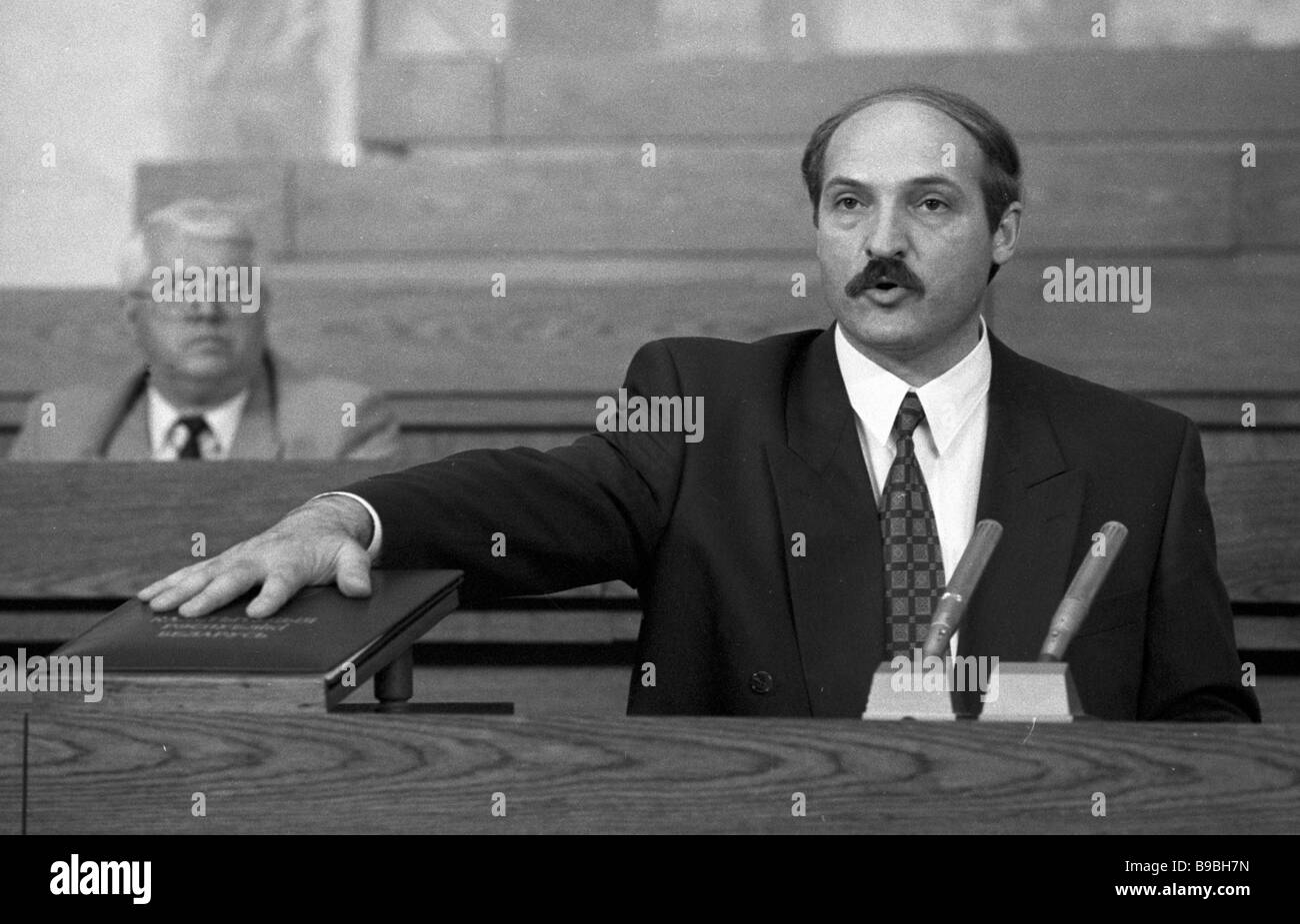 The first Belarusian President Alexander Lukashenko being sworn in and ...