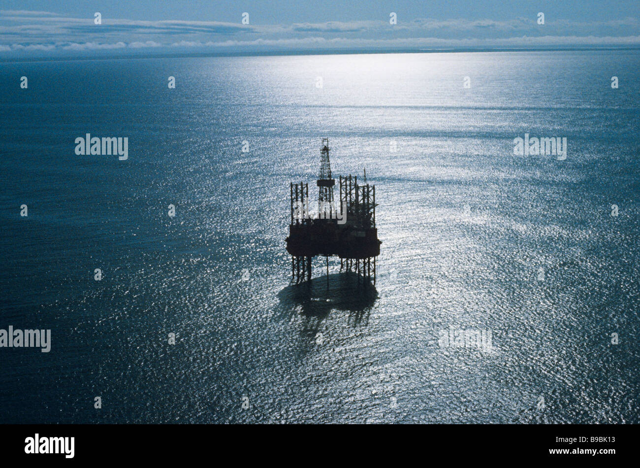 An Oka jackup floating drilling rig prospecting a shelf oil and gas ...