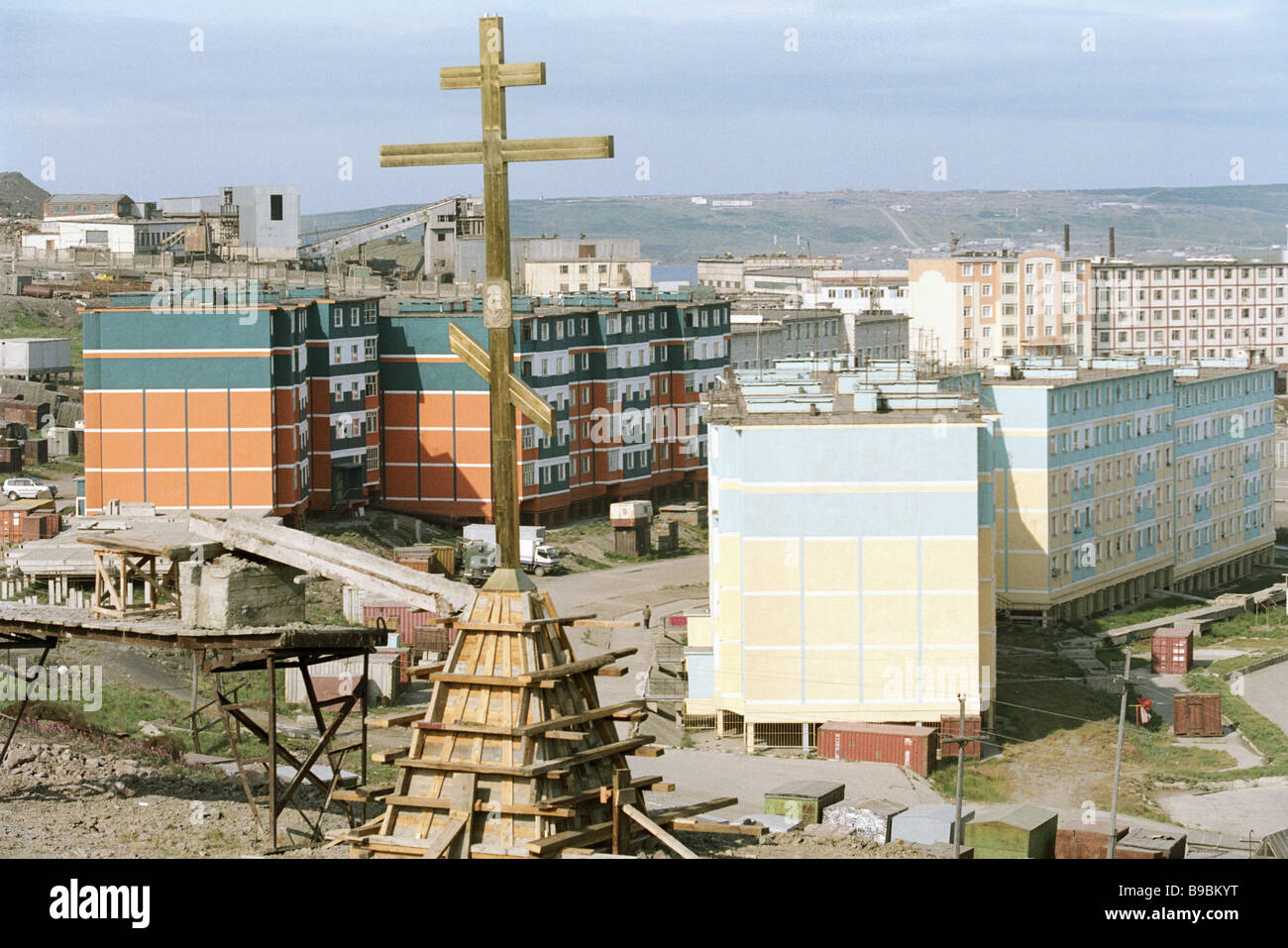 An Orthodox cross erected by the Russian Orthodox Church in a new city ...