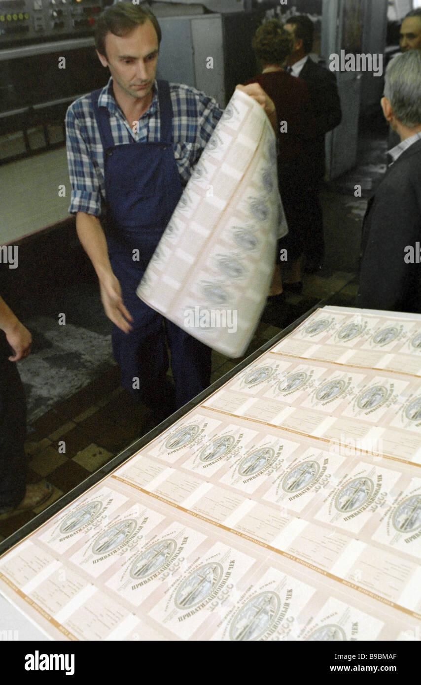 The Moscow Goznak money printer s worker watching the process ...