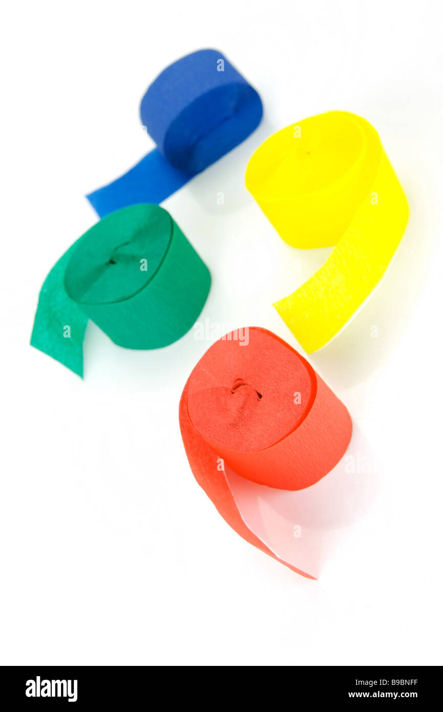 Colored streamers isolated against a white background Stock Photo - Alamy