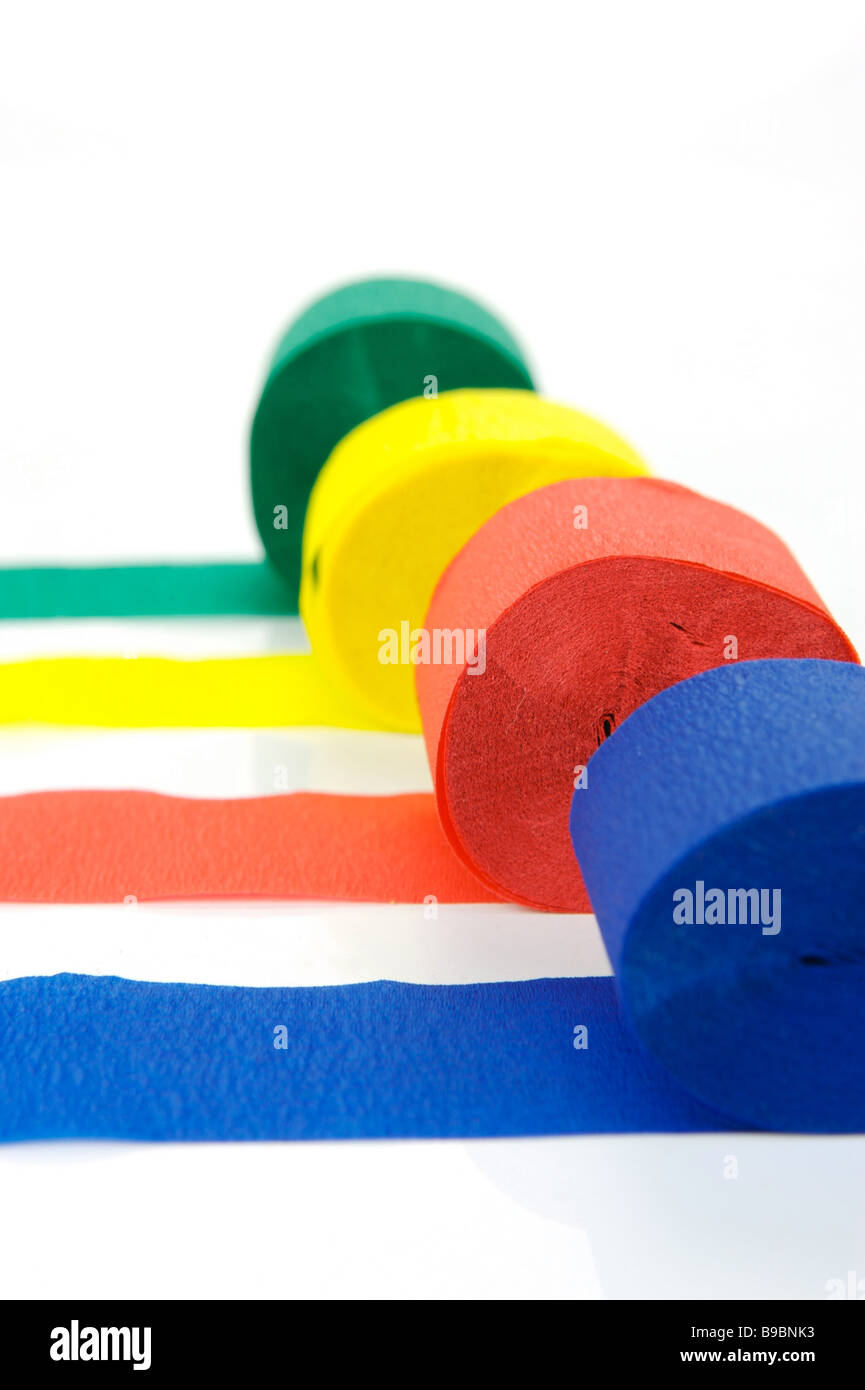 Colored streamers isolated against a white background Stock Photo - Alamy