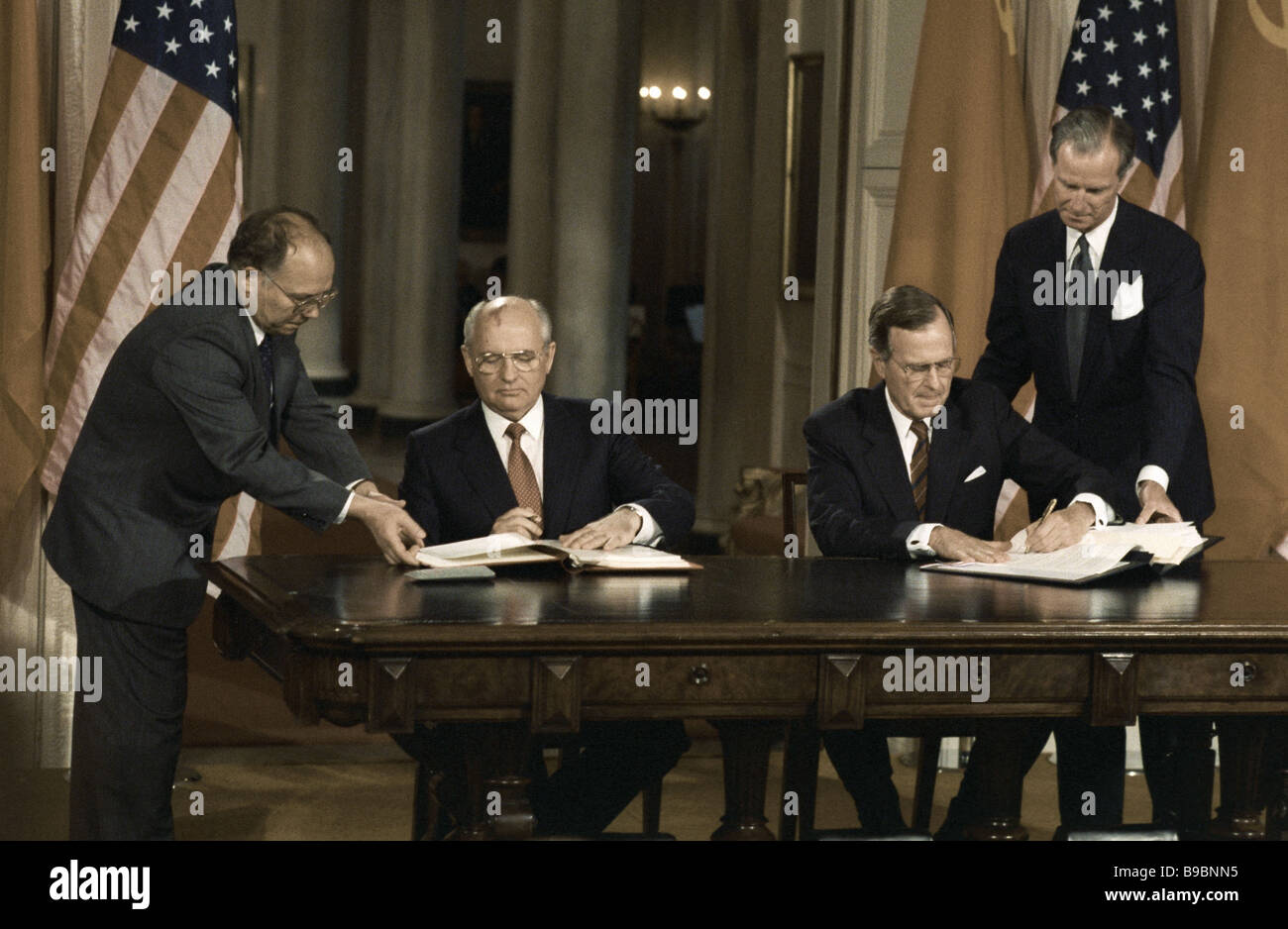 President of the U S S R Mikhail Gorbachev second left and President of ...