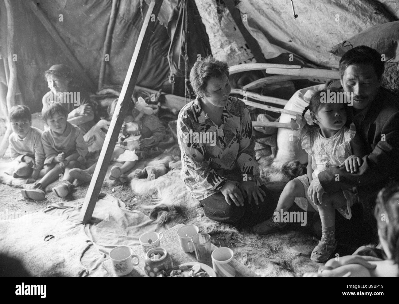 A reindeer breeder s family in a yaranga wigwam Stock Photo - Alamy