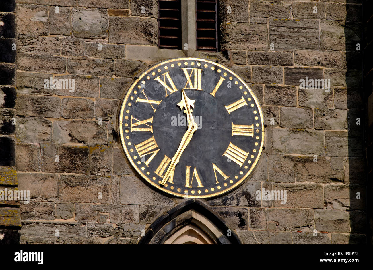 Clock on St Nicholas Church, Austrey, Warwickshire, England, UK Stock ...