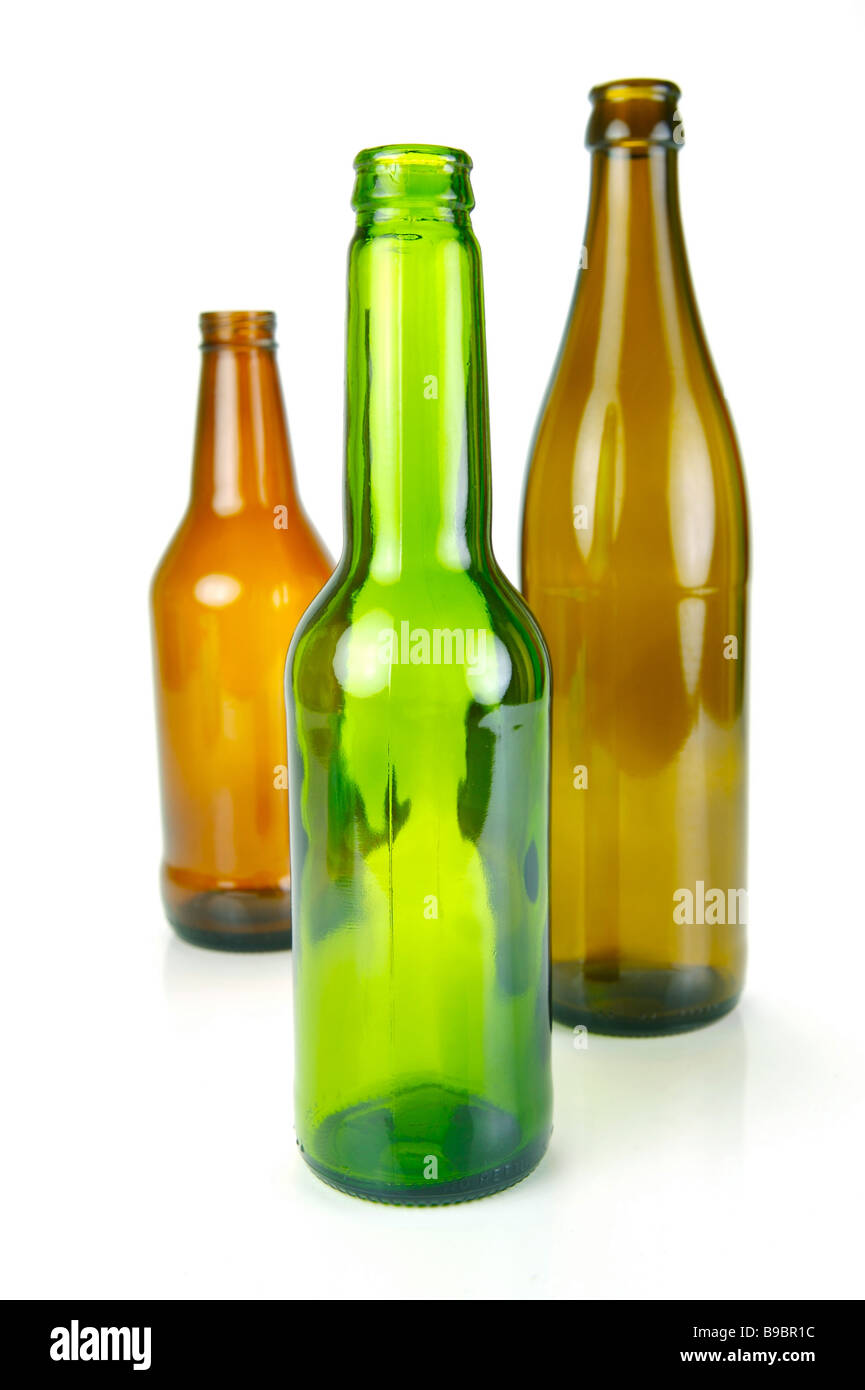 Empty beer bottles isolated against a white background Stock Photo - Alamy