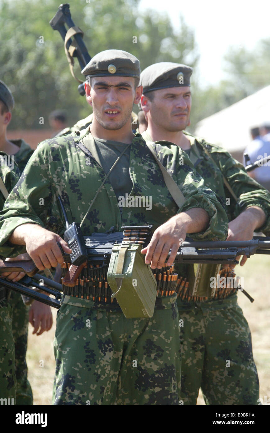 Chechen OMON Black Berets riot policemen at a Chechnya reconciliation ...