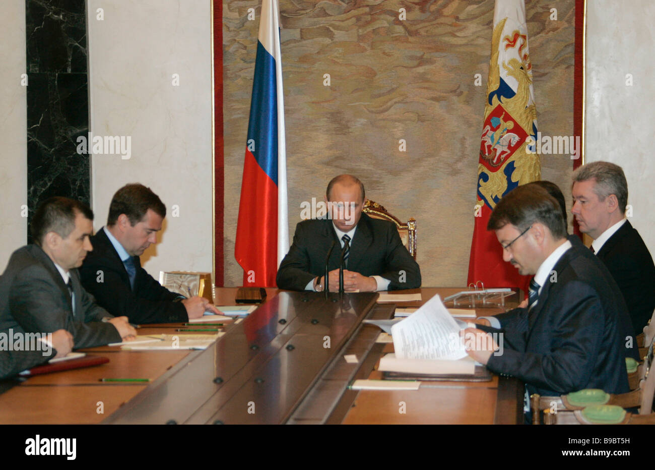 Russian President Vladimir Putin center holding a conference with ...