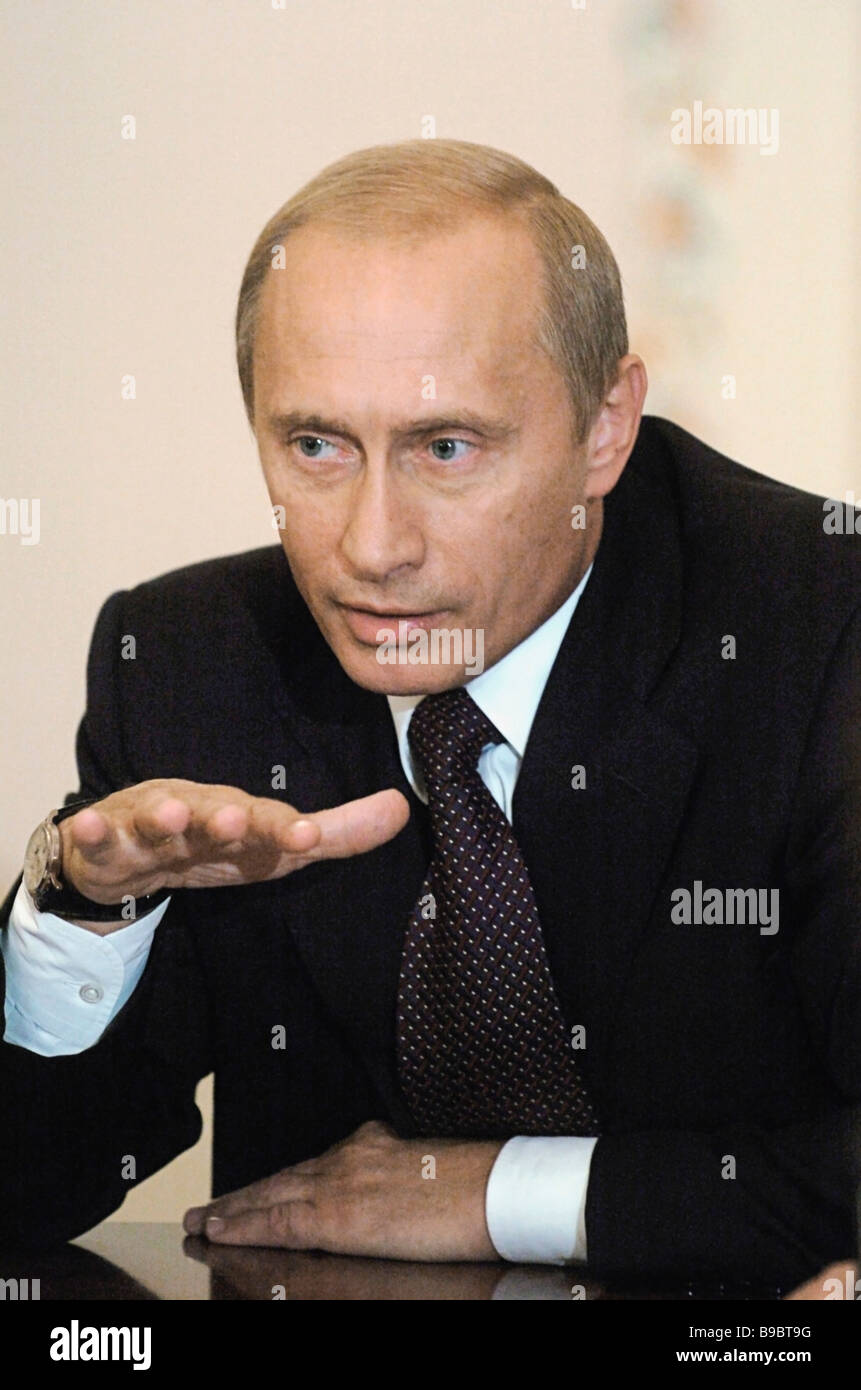 President Vladimir Putin being interviewed by the American mass media ...