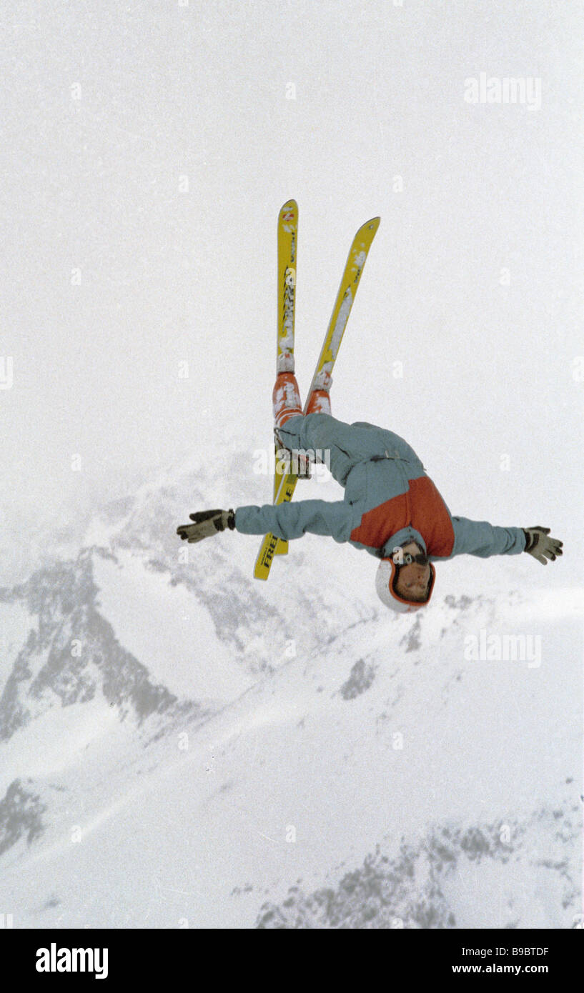 A sportsman making a jump at the all union freestyle competition Stock ...