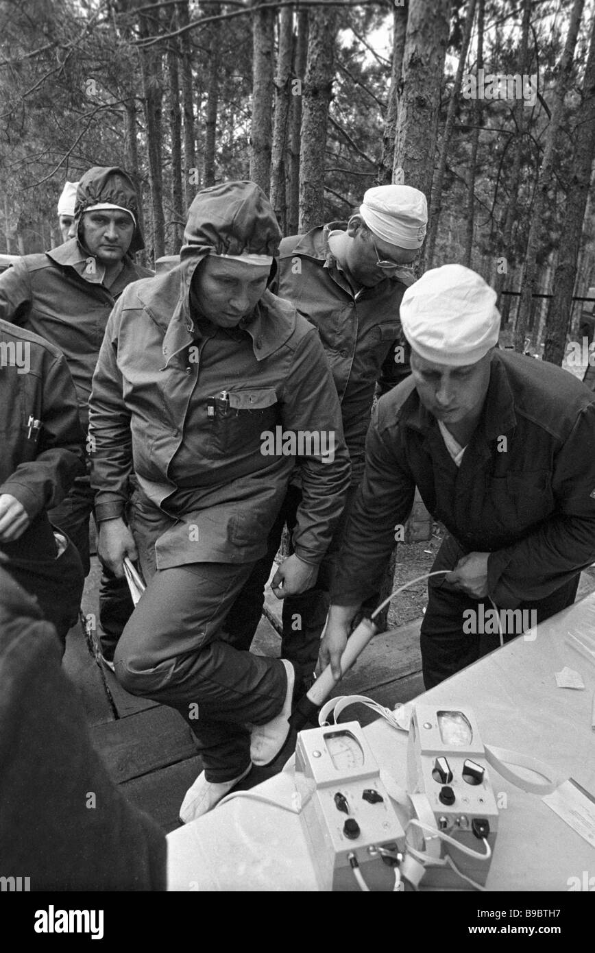 Radiation control after works in the Chernobyl NPP disaster area Stock ...