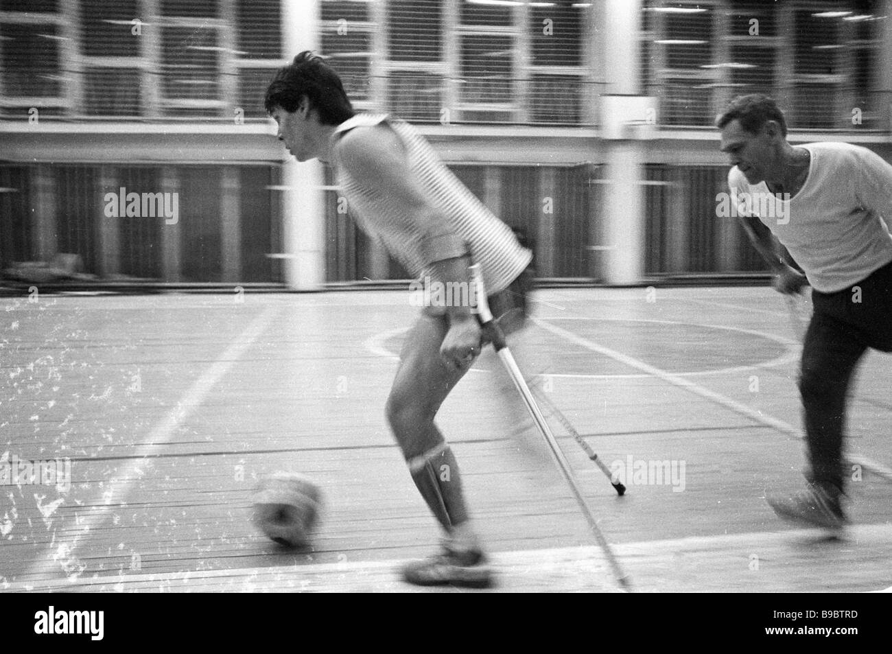 Members of disabled football players club during training session Stock ...