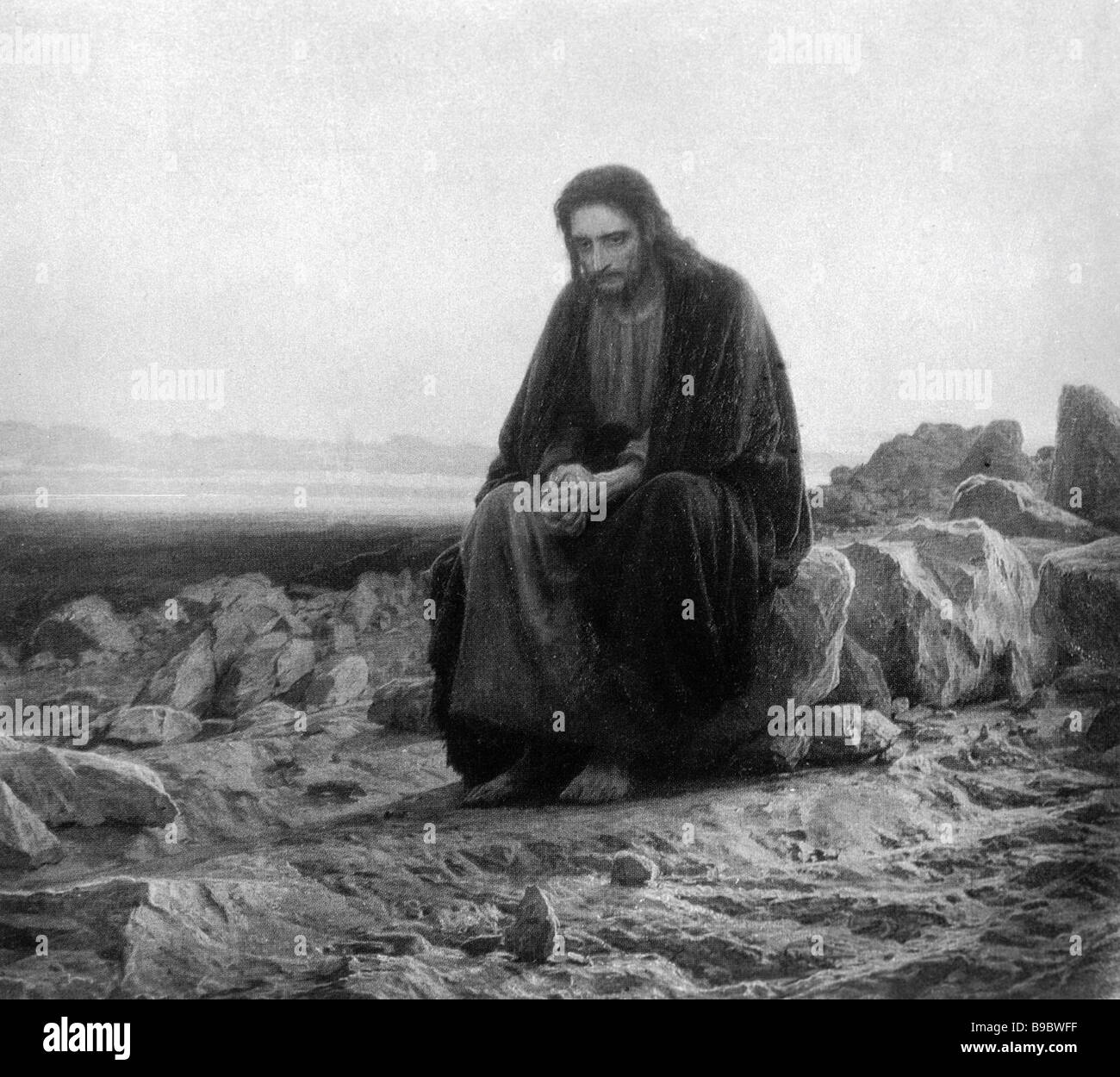 A reproduction of Ivan Kramskoi s painting Christ in the Wilderness ...
