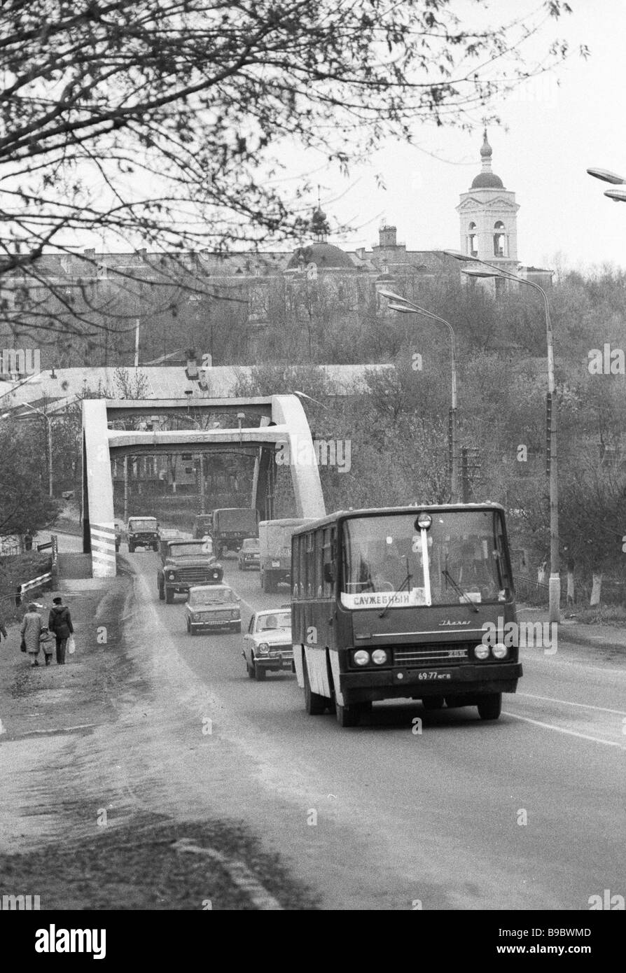 A trans urban bus in a highway Podolsk The route links Moscow with the ...