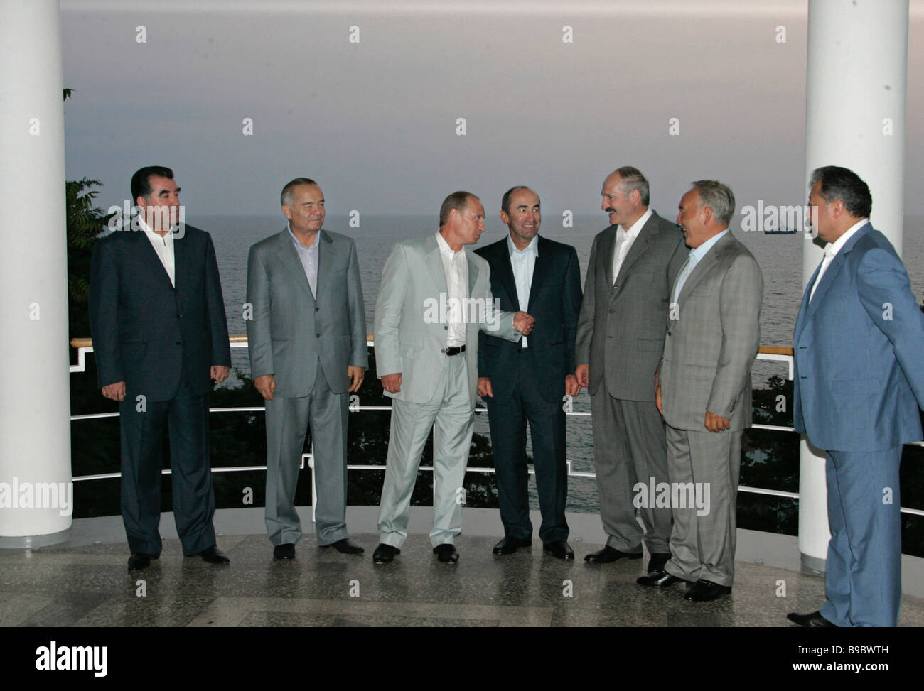 Left to right Presidents Emomali Rakhmonov of Tajikistan Islam Karimov ...