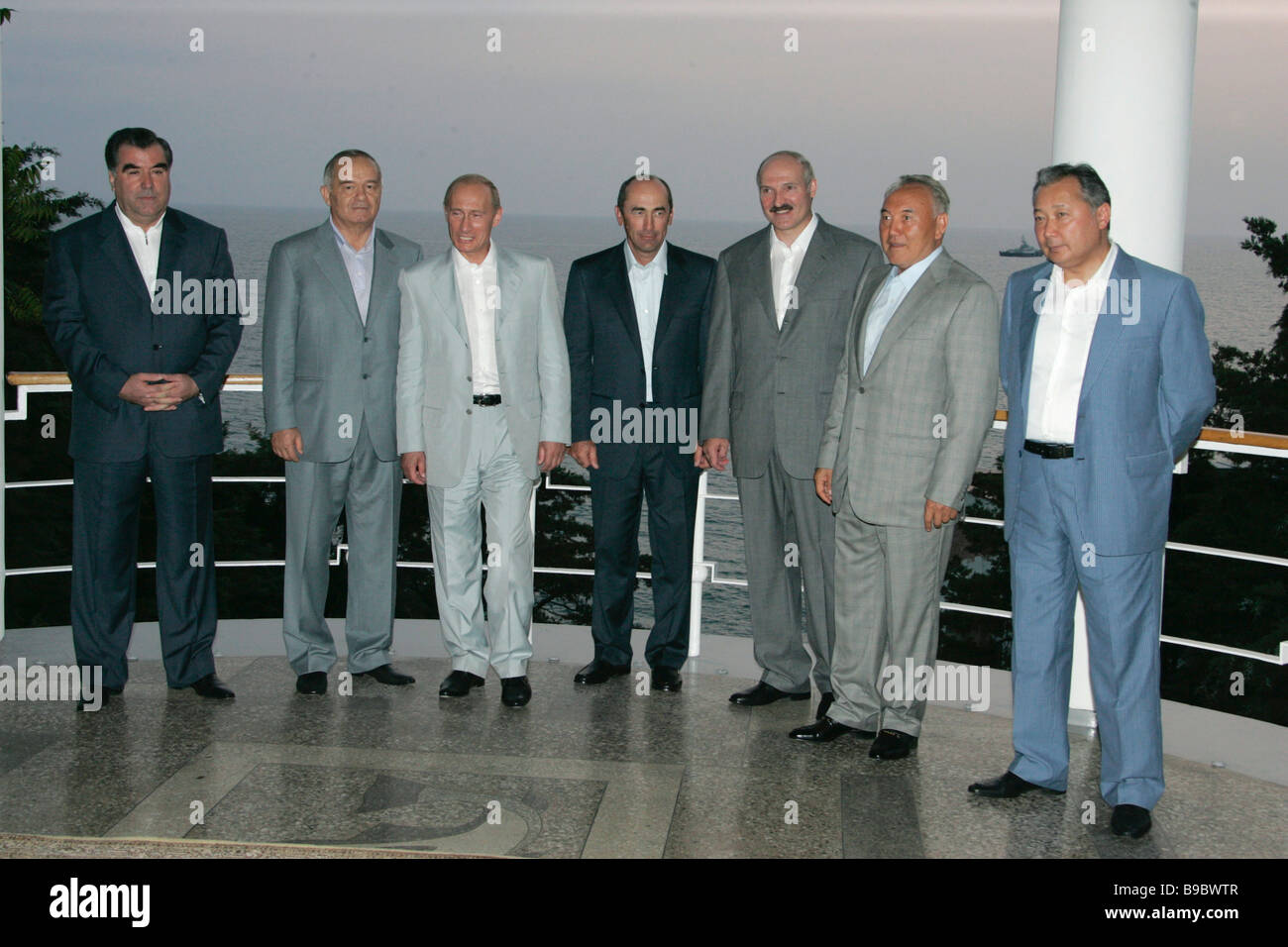 Left to right Presidents Emomali Rakhmonov of Tajikistan Islam Karimov ...