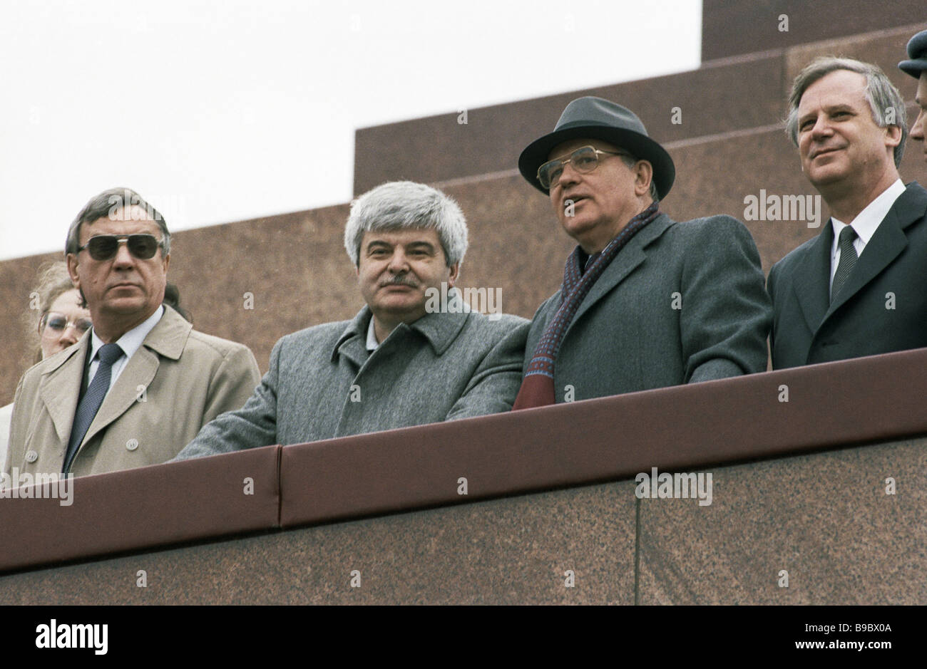 Gennady Yanayev left chairman of the AUCCTU Gavriil Popov second from ...