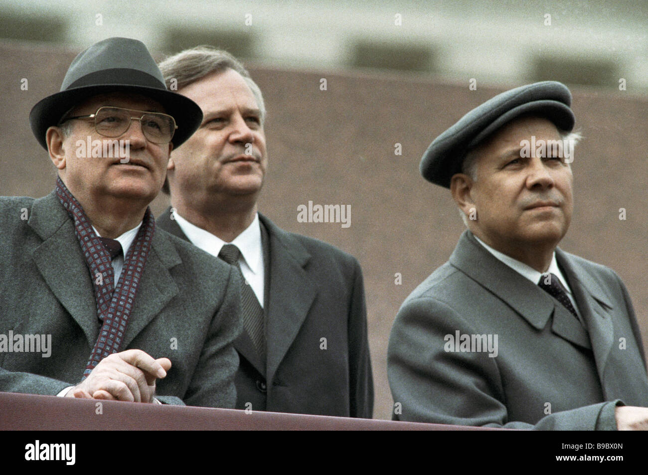 Soviet President Mikhail Gorbachev left Nikolai Ryzhkov center ...