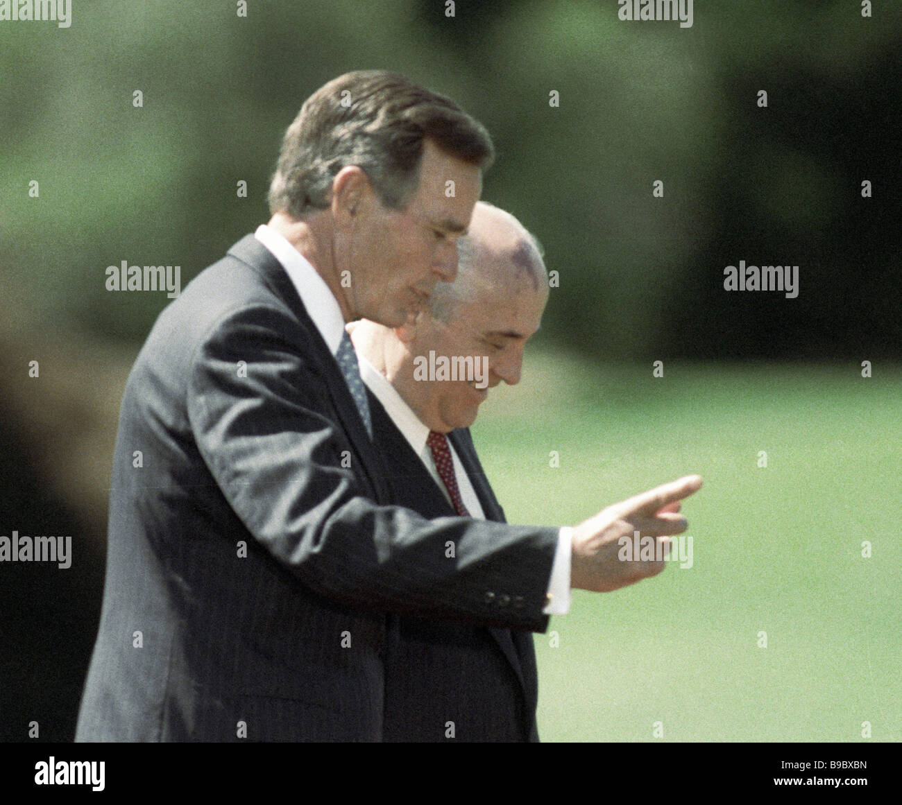 Soviet president Mikhail Gorbachev right and US president George Bush ...