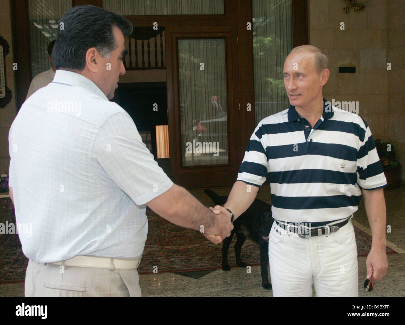 Presidents Emomali Rakhmonov of Tajikistan and Vladimir Putin of Russia ...