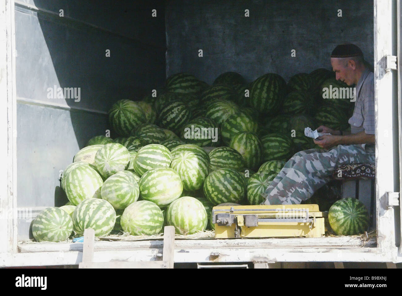 Watermelon vendor in Grozny Chechnya Stock Photo - Alamy