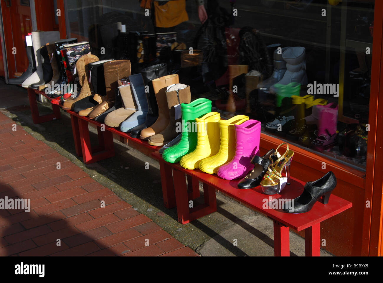 Display of shoes and boots outside shop in North Lanes Brighton East ...