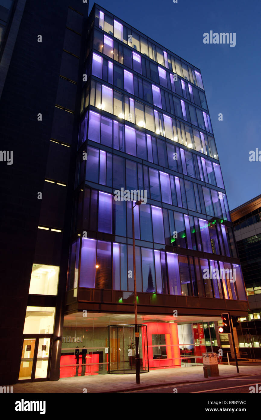 Sentinel Office Building lit by changing colours at night, Waterloo ...
