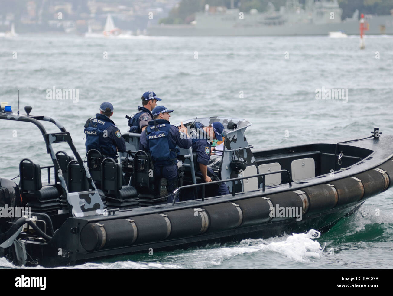 Police RHIB (Rigid Hull Inflatable Boat) provides security during a ...