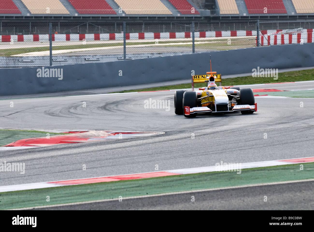 Fernando Alonso ESP in the Renault R29 racecar during Formula 1 testing ...