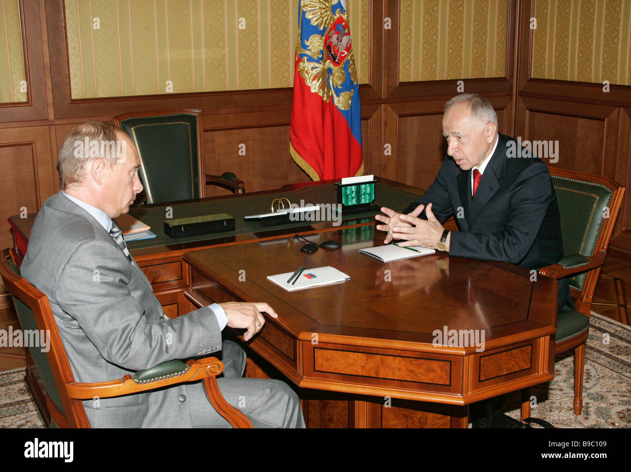 Presidents Vladimir Putin of Russia and Mukhu Aliyev of Dagestan left ...