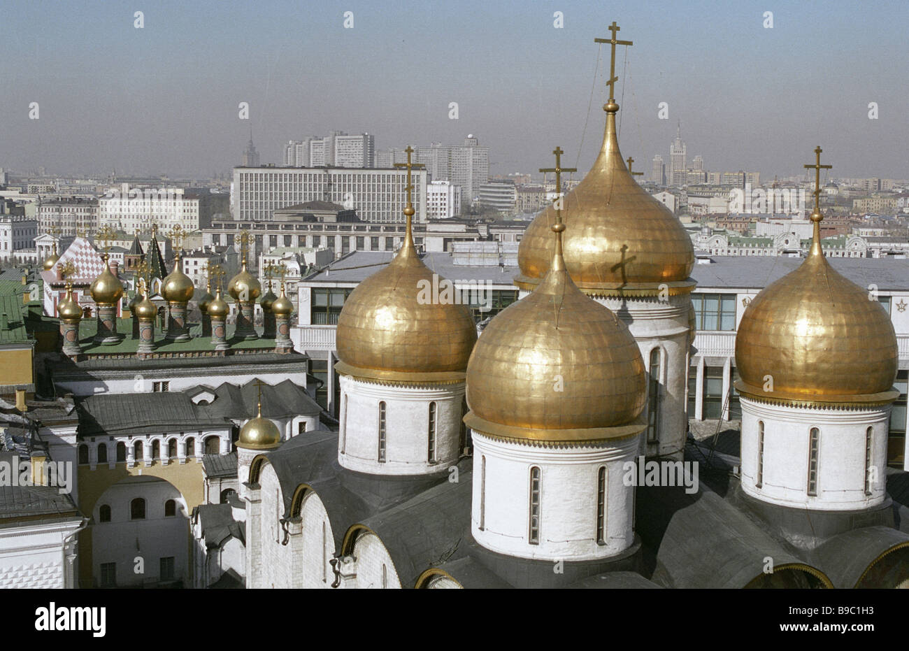View of the Kremlin cathedrals domes from the Ivan the Great Bell Tower ...