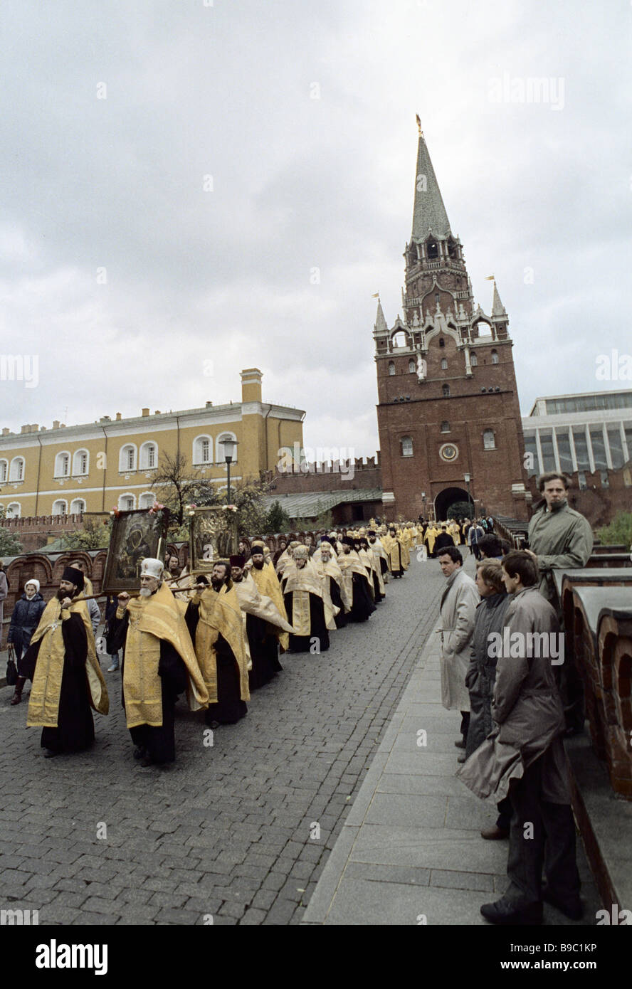Religious procession after an official liturgy in the Uspensky ...