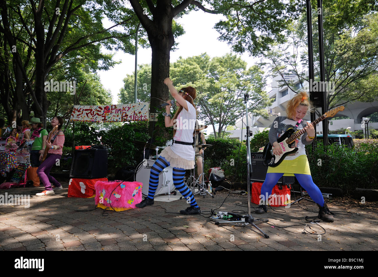 Music band "Pinky Piglets" performing at Yoyogi Park. Shibuya. Tokyo ...