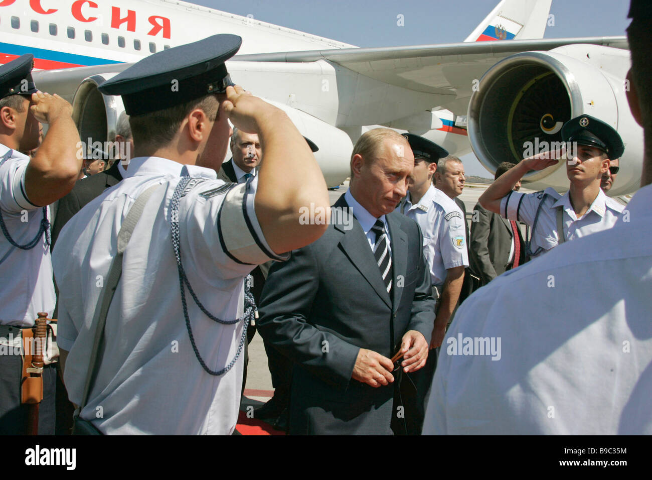 Russian President Vladimir Putin Center Arrived In Athens On A Working