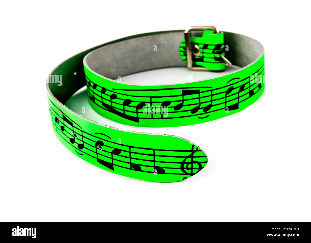 A bright green belt with a musical notional design Stock Photo - Alamy