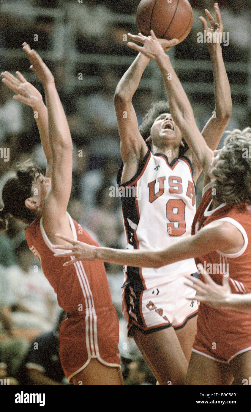 A moment of the final basketball match between the Soviet and American ...