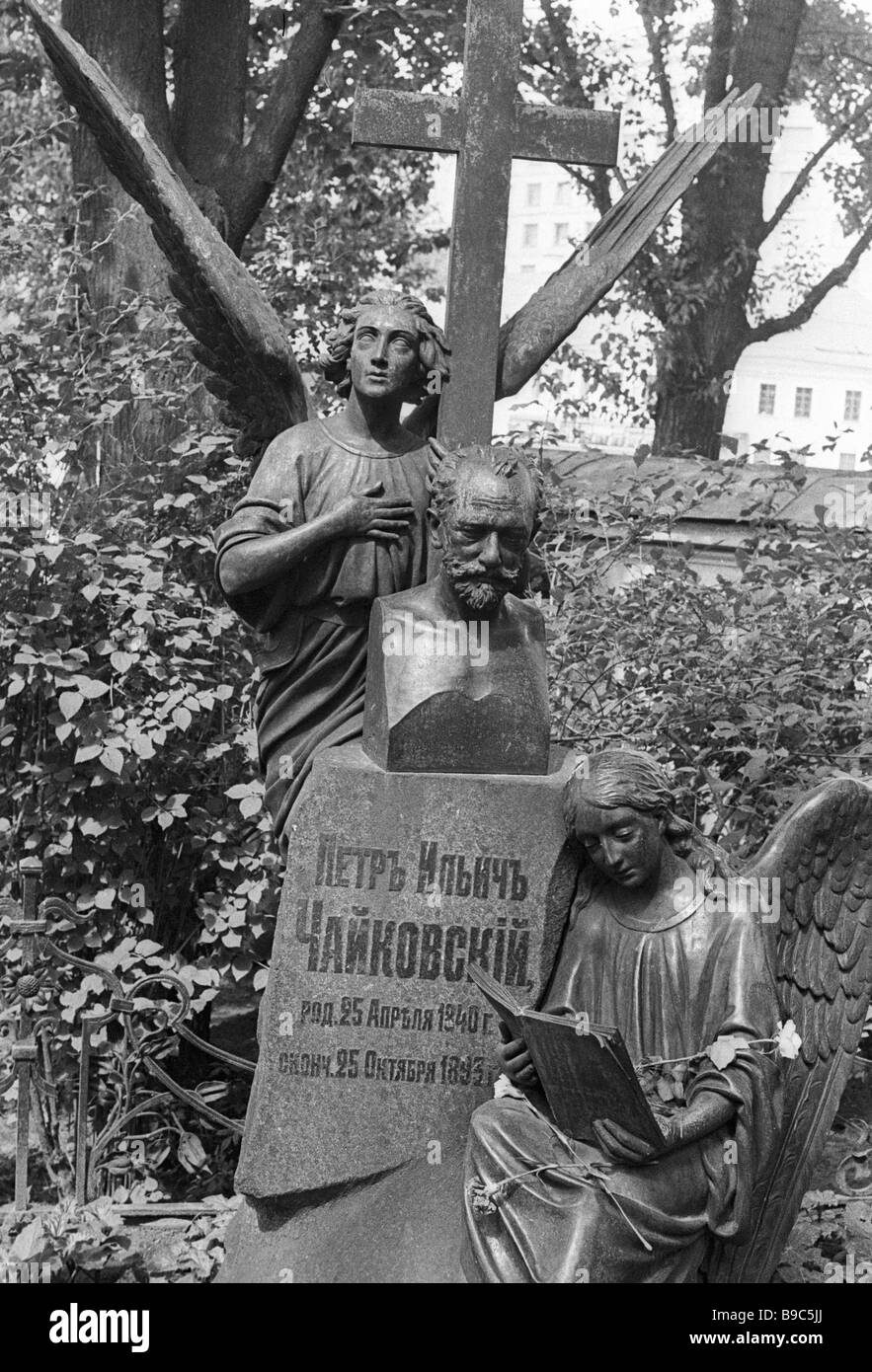 A monument on the grave of the Russian composer Pyotr Tchaikovsky at ...