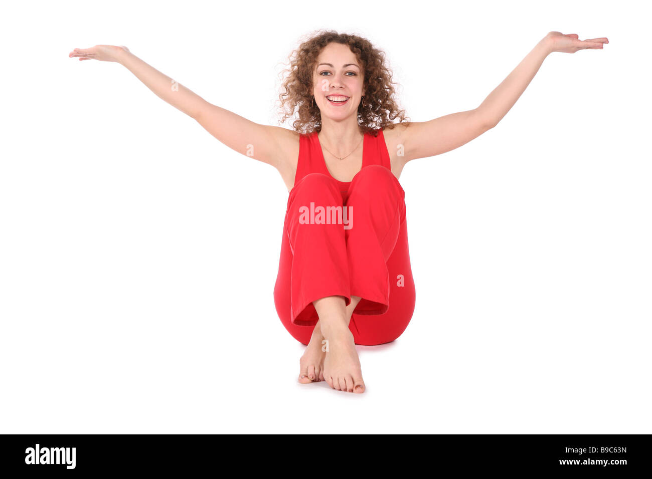 girl sitting hands up Stock Photo - Alamy