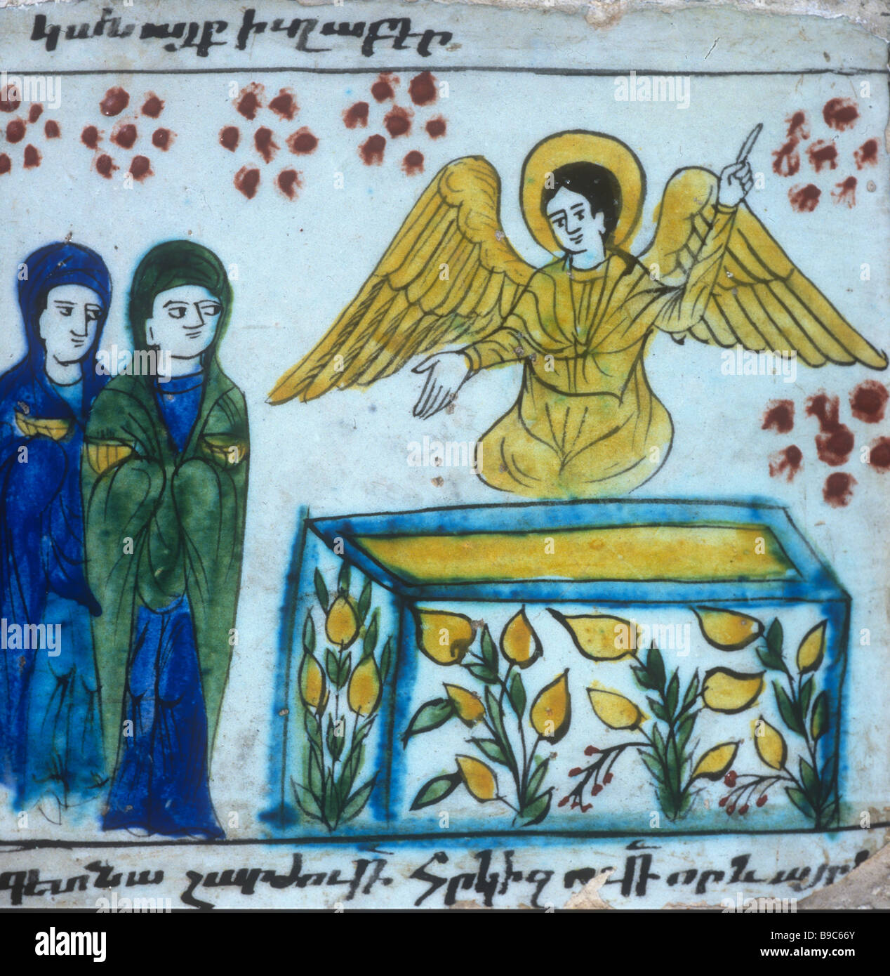 IS254-9C-21 Angel at tomb with two Marys Kuthaya tile dating from 1720 ...
