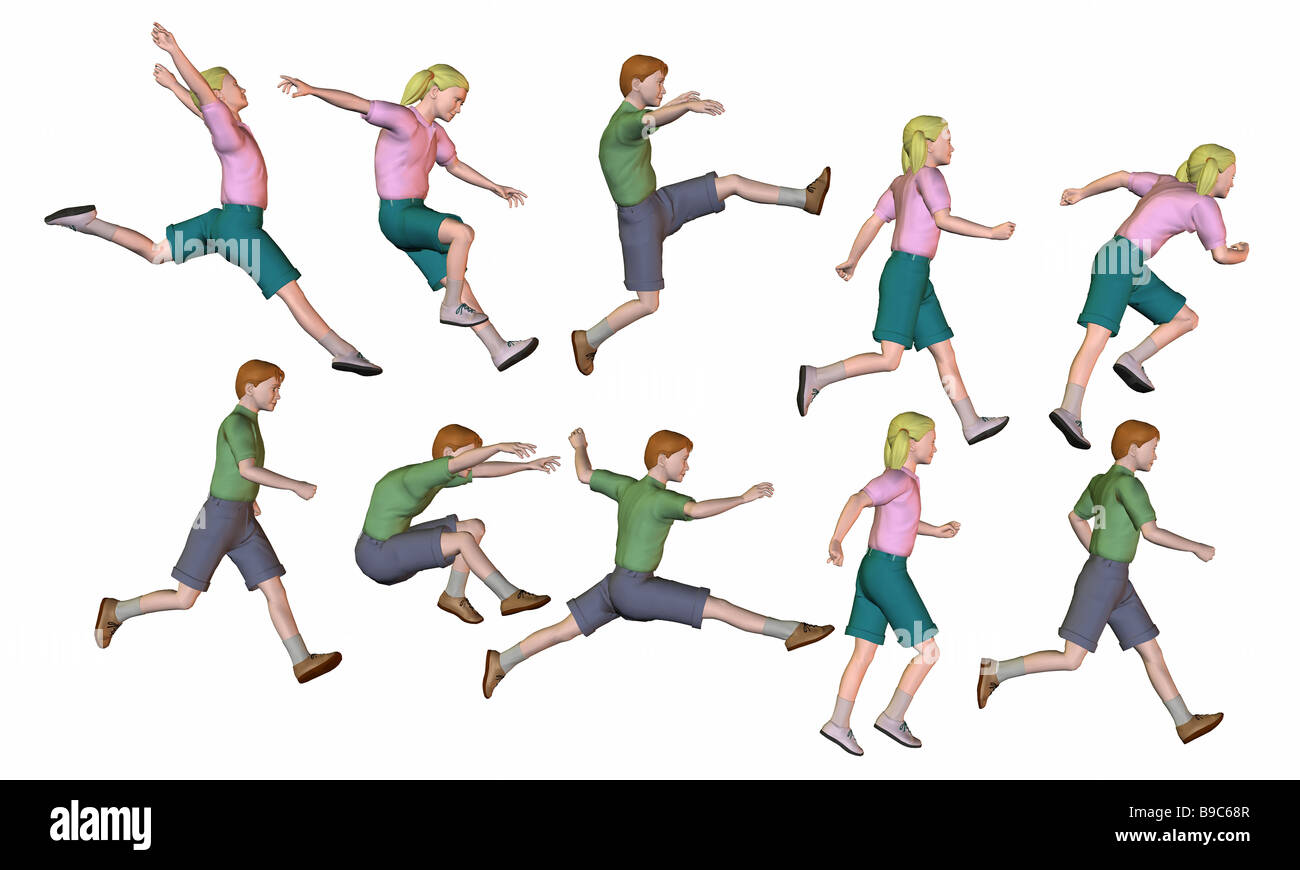 jumping running children render Stock Photo - Alamy