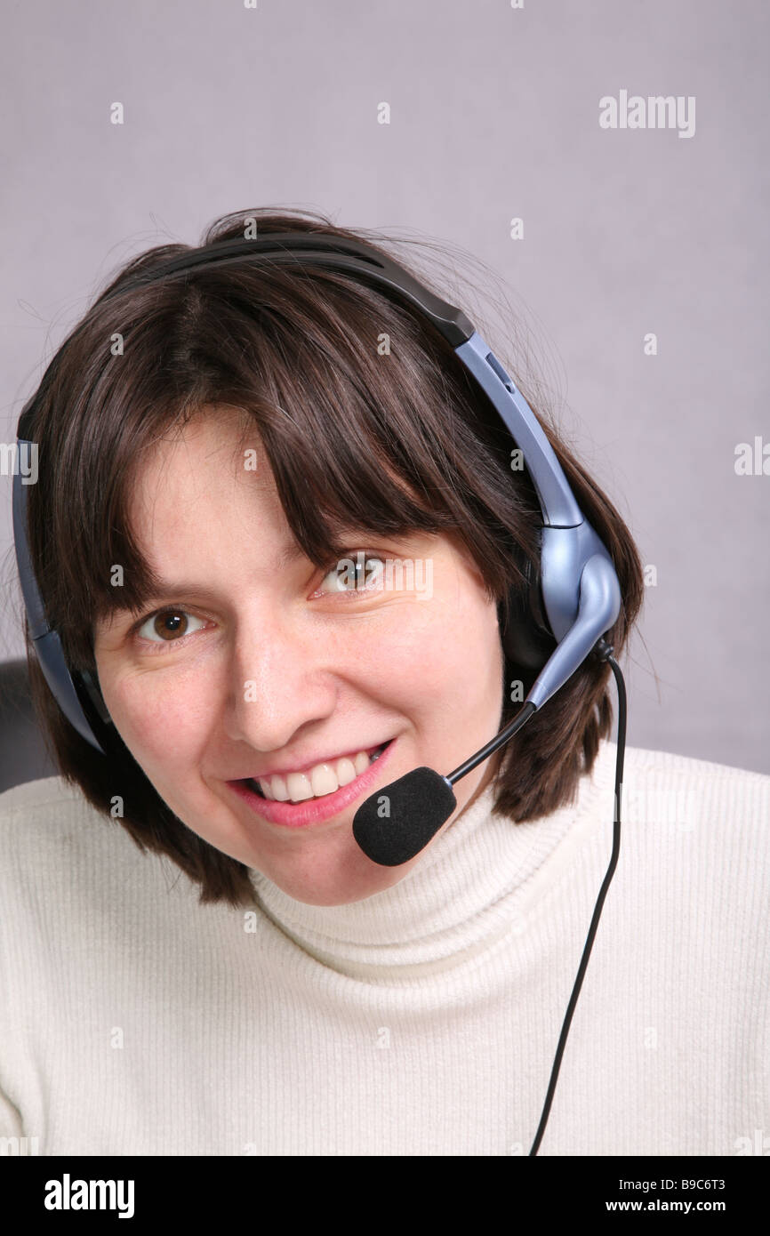 woman wearing headset Stock Photo - Alamy