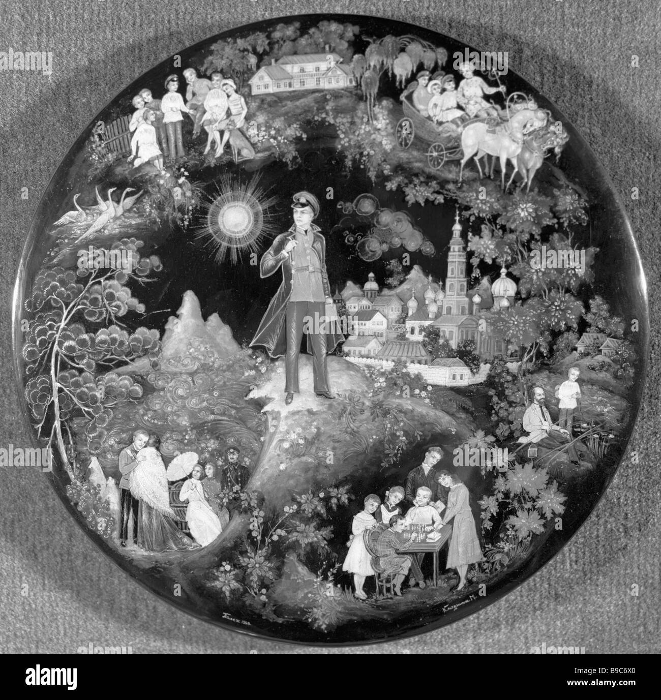 Lenin in Adolescence Lacquer box painted by Katinin Palekh Stock Photo ...