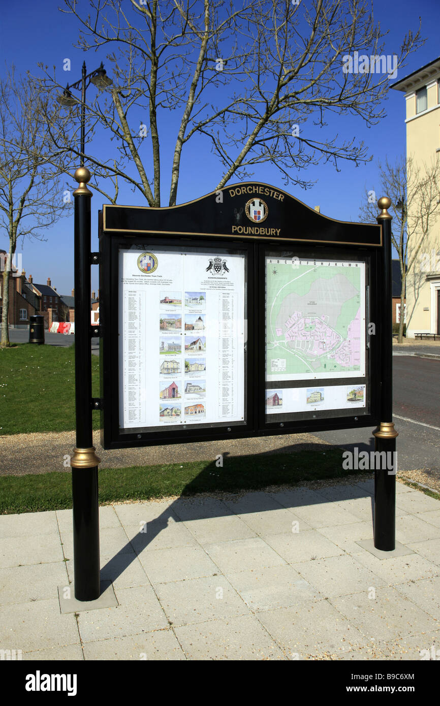 Visitor map and information board at Poundbury Village near Dorchester ...