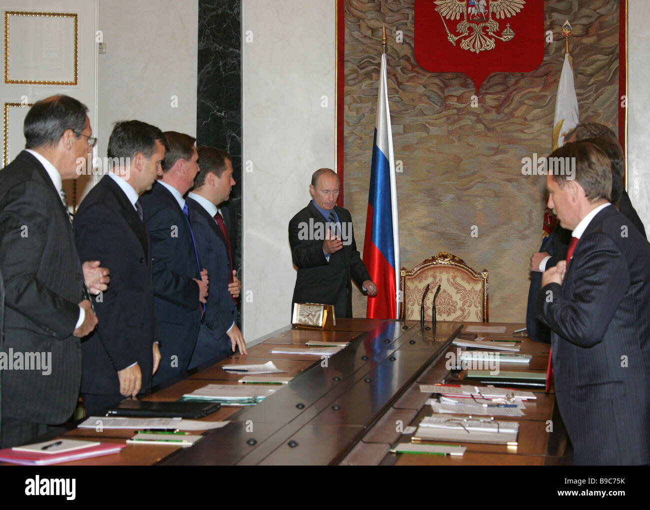 President of the Russian Federation Vladimir Putin center holding a ...