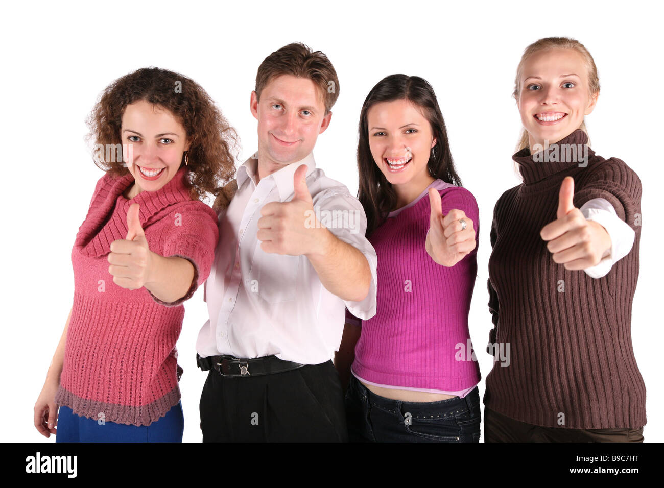 group of friends make gestures isolated on white Stock Photo - Alamy