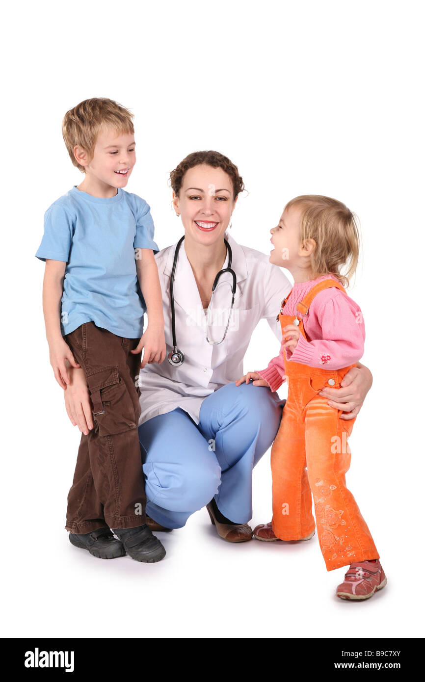 woman doctor and children isolated on white Stock Photo - Alamy