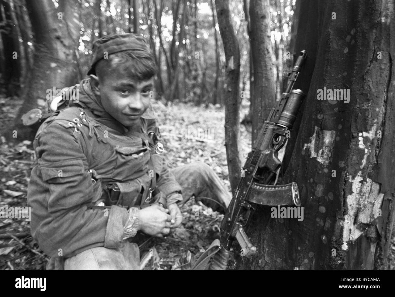 A young recruit of the Russian Defence Ministry Federal force near the ... A young recruit of the Russian Defence Ministry Federal force near the ...