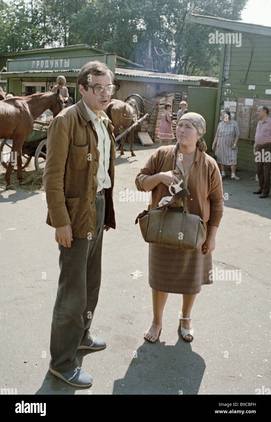Actors Georgy Burkov left and Nina Usatova right in the film Old Wives ...